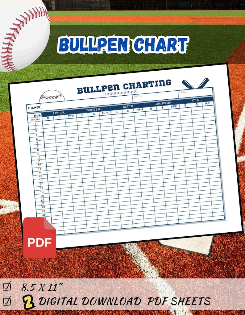 Baseball Pitching and Bullpen CHARTS Stat Sheet /PDF File Digital ...