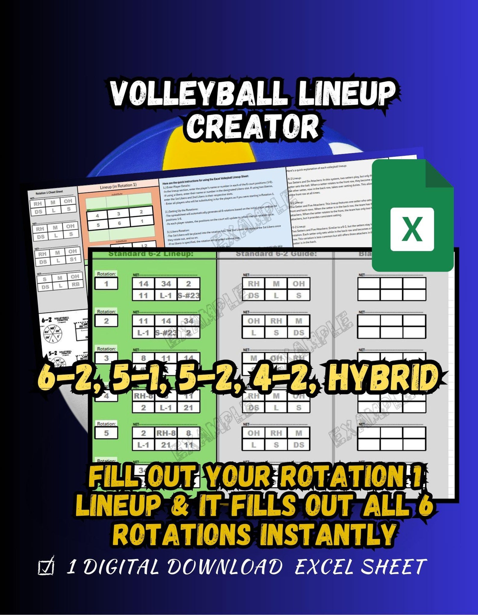 Volleyball Lineup Creator Excel Sheet – Digital Download / Excel File ...