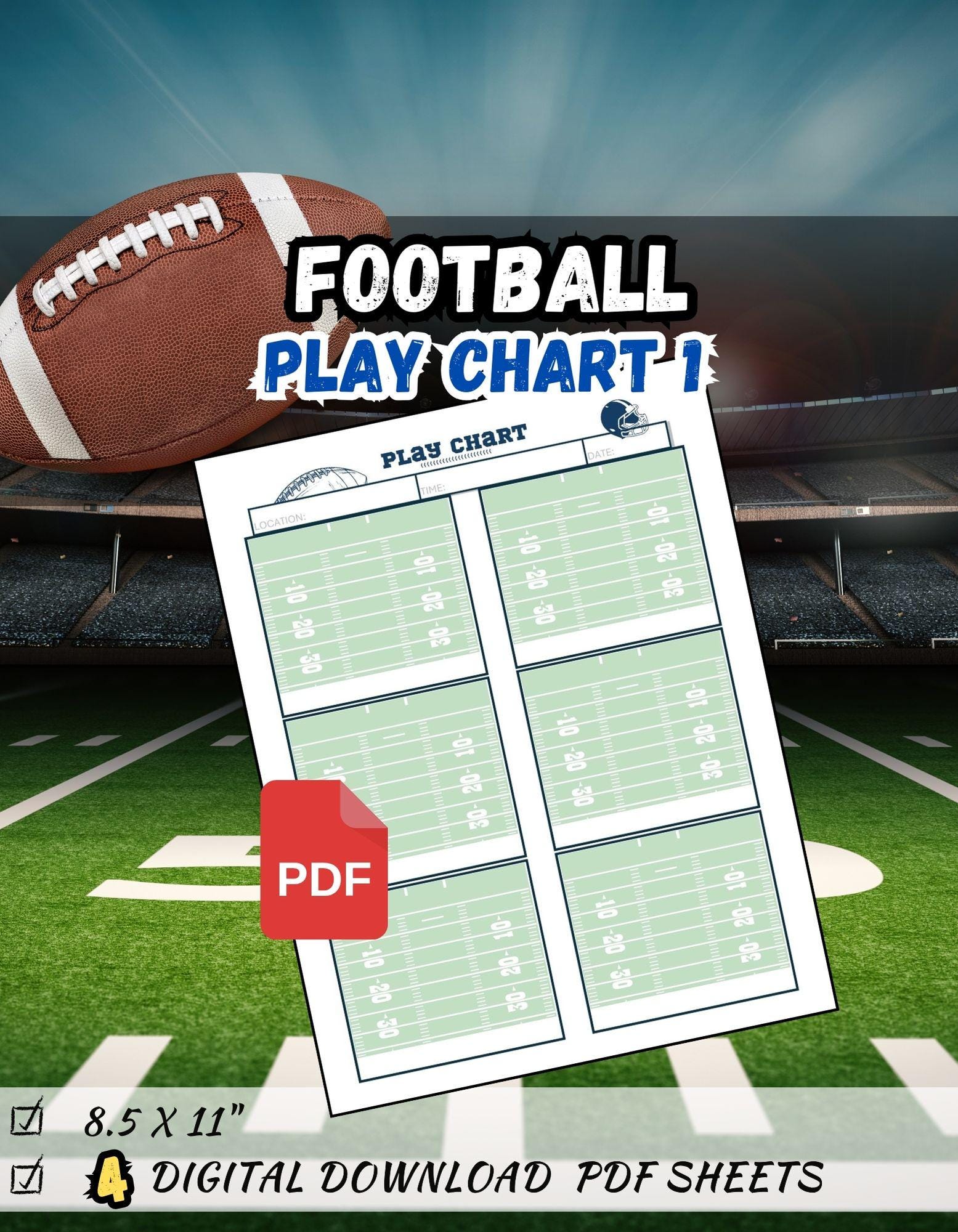 Football Play CHART Sheets for Coach or Player 8.5x11 | 4 in Total ...