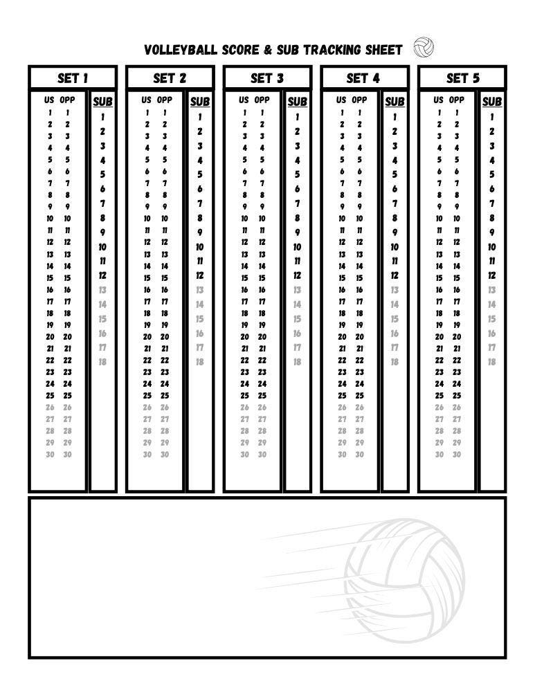 Volleyball Score & Sub Tracking Sheet for Volleyball Coach 8.5x11 ...