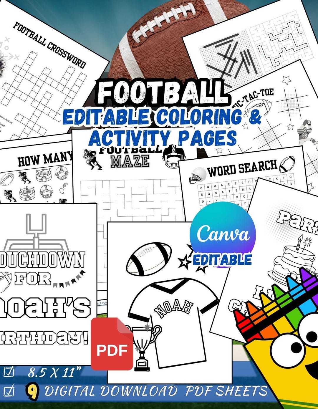 Editable Football Coloring Pages | Football Birthday Party Activities ...