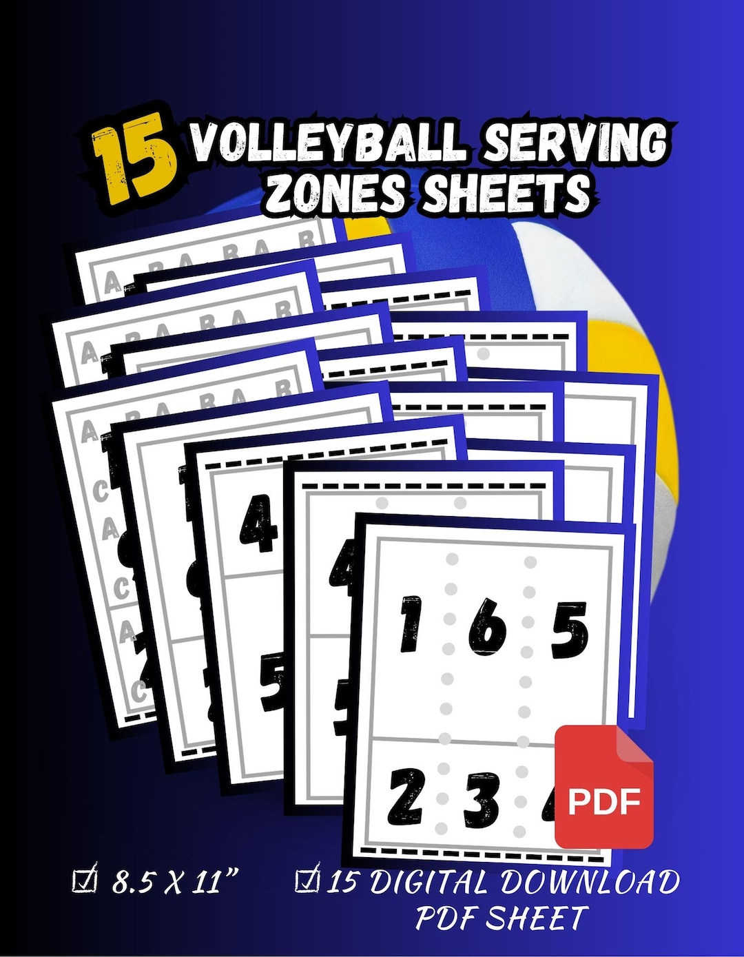 Volleyball Serving Zone Sheets for Coach 11x8.5”-15 Total | Digital ...