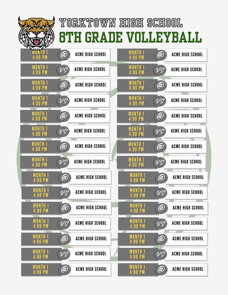 Editable Volleyball Schedule Template | 6 Designs, 2 Variations per ...