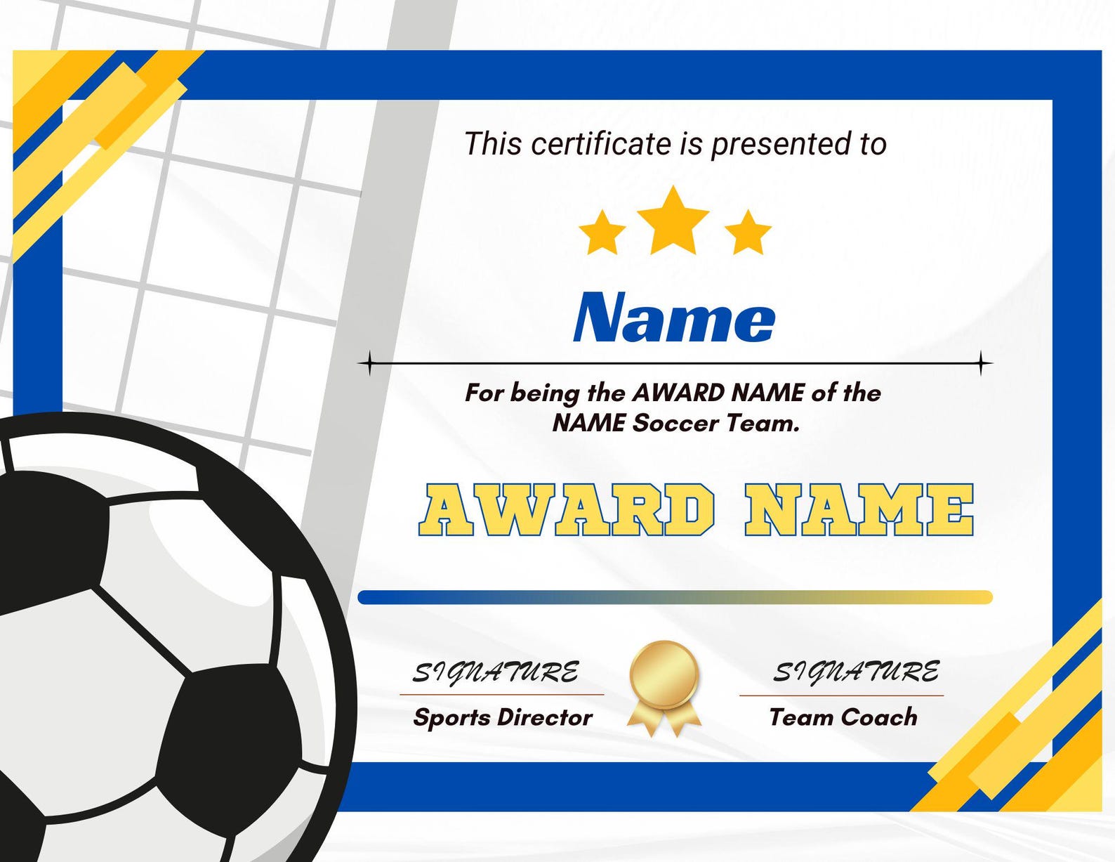 Soccer Award Certificate Editable Canva Template | Printable Award | 40 ...