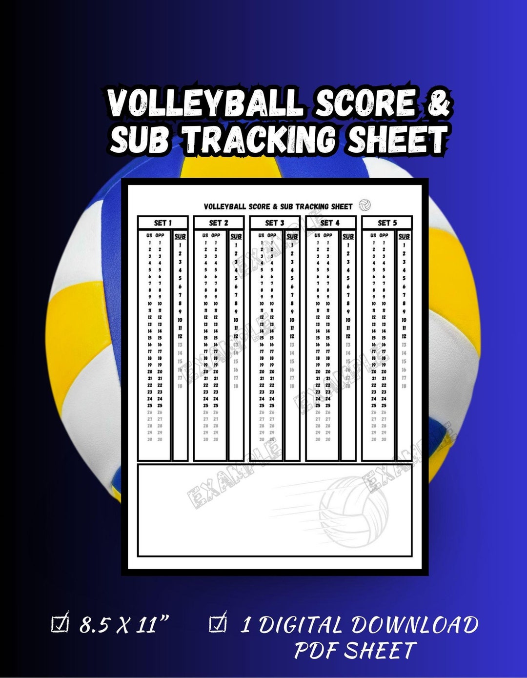 Volleyball Score & Sub Tracking Sheet for Volleyball Coach 8.5x11 ...