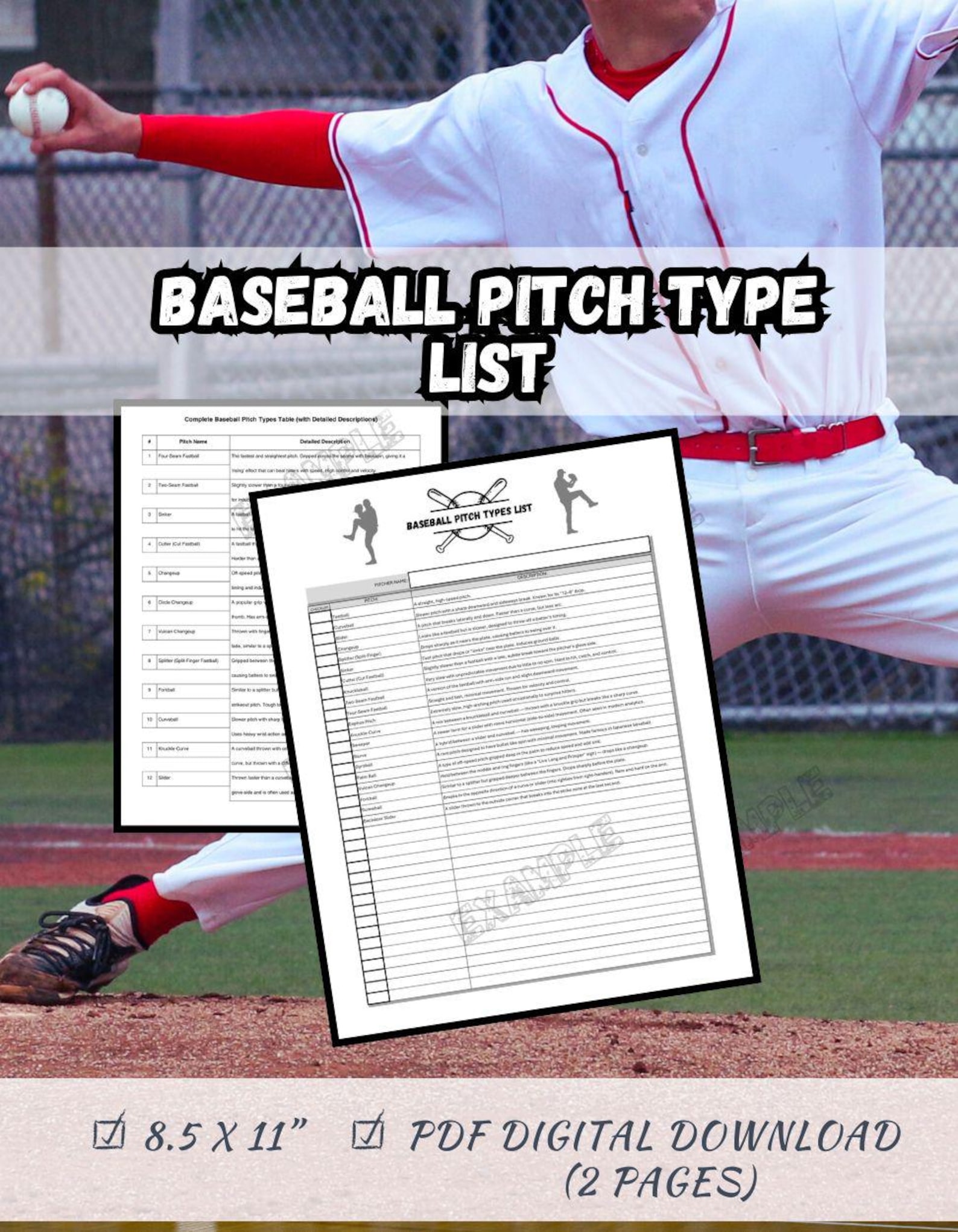 Baseball Pitch Types List Sheet 8.5 X 11" | 2 Pdf Digital Downloads ...