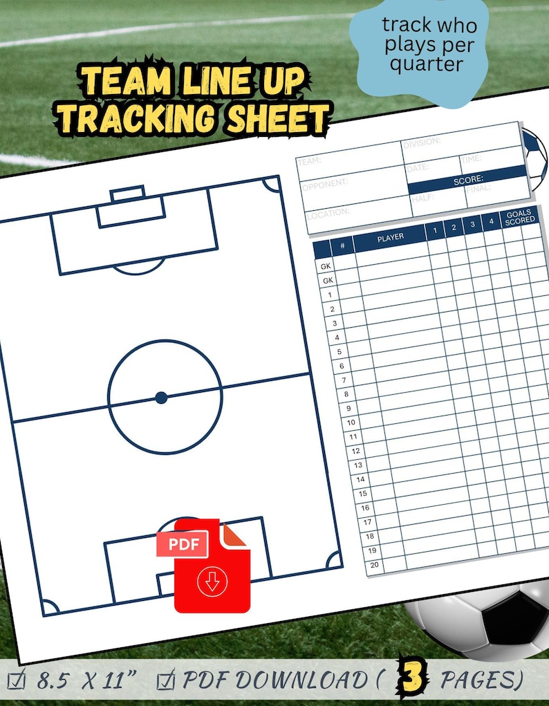 Soccer Lineup and Game Card Printable | Team Formation Sheet | Player ...