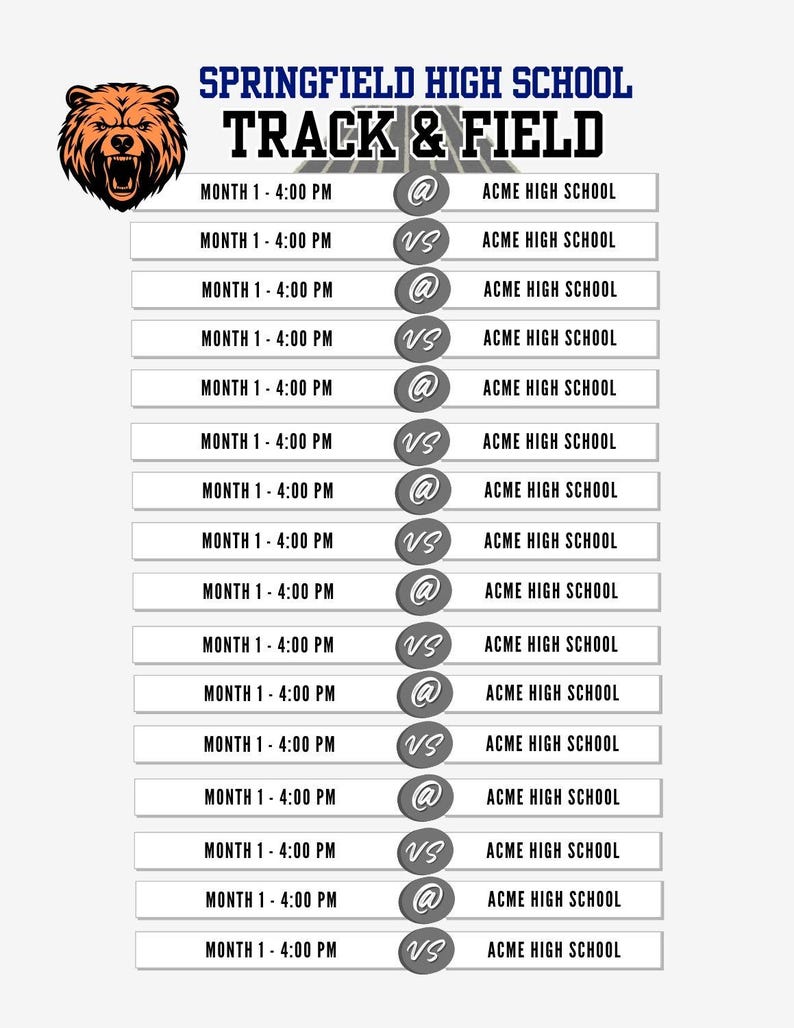 Editable Track & Field Schedule Template | 6 Designs, 2 Variations per ...