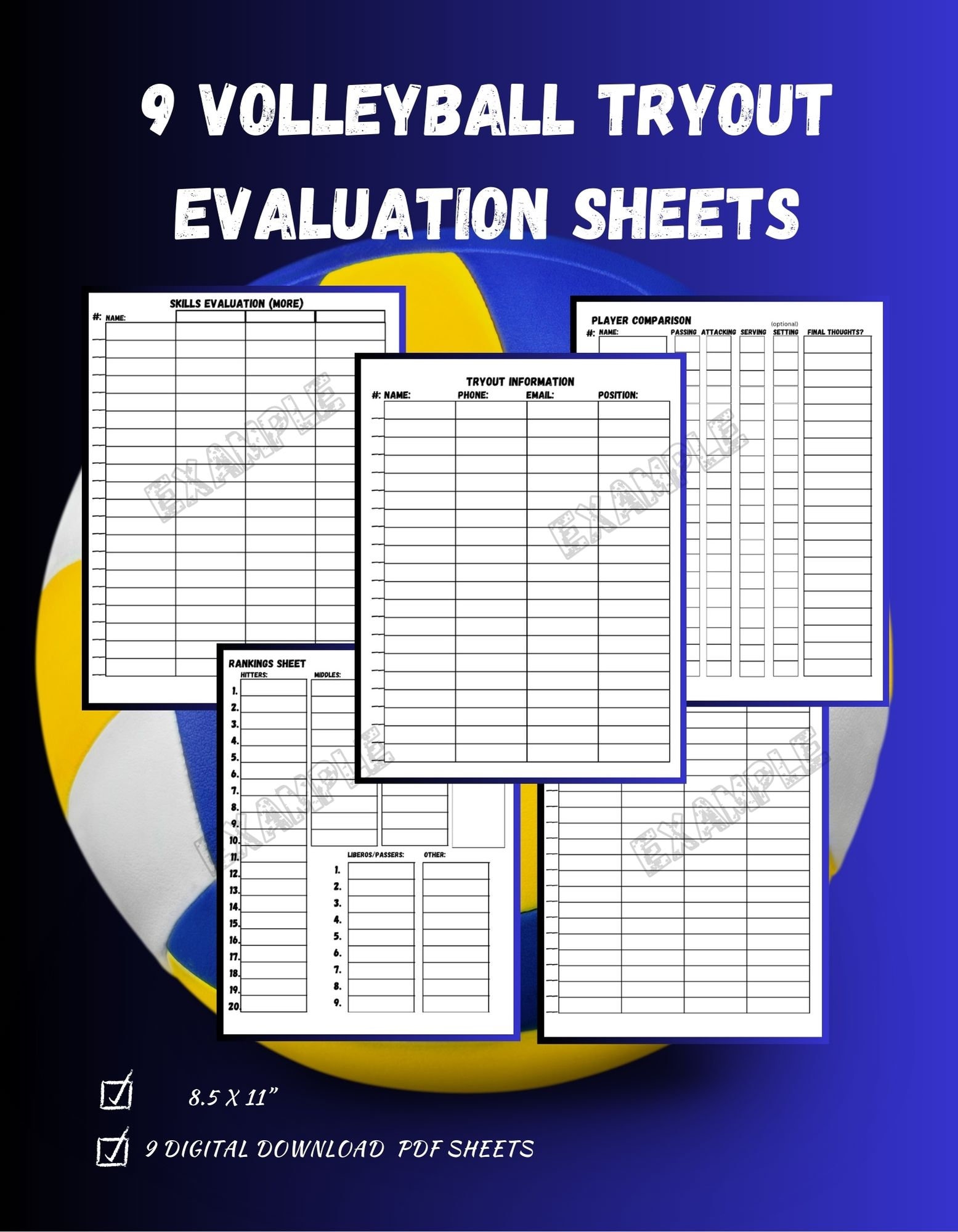 Volleyball Tryout Practice Game Sheets Bundle 17 Sheets in Total 8.5x11 ...