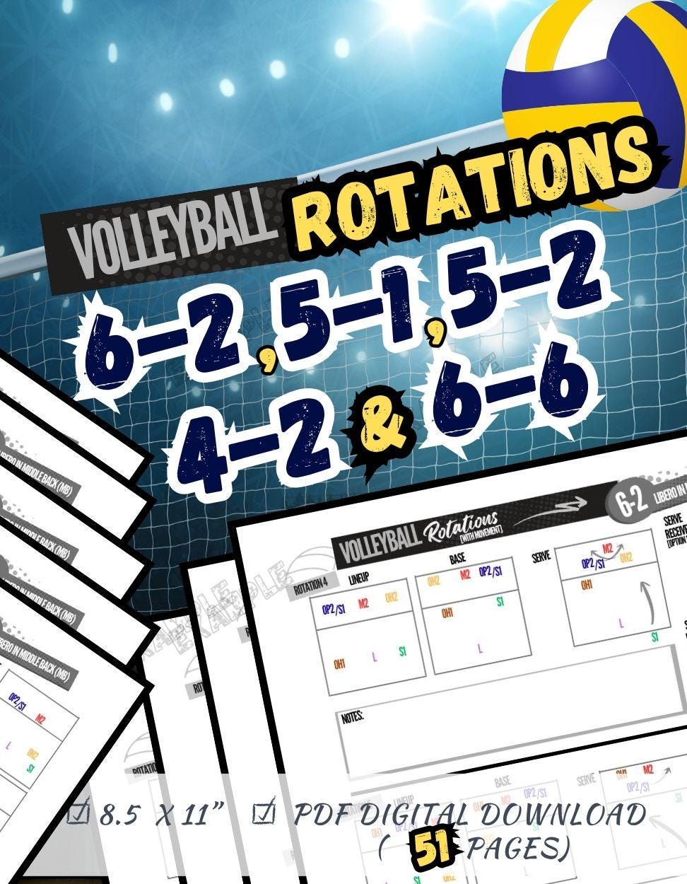 6-2, 5-1, 5-2, 4-2, & 6-6 Volleyball Rotation Sheets | 51 Printable PDF ...