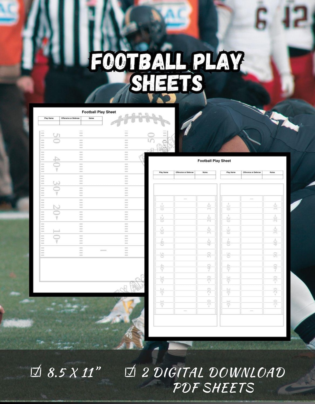 Football Play Sheets 8.5x11" | 2 Digital Downloads | Football Coach ...