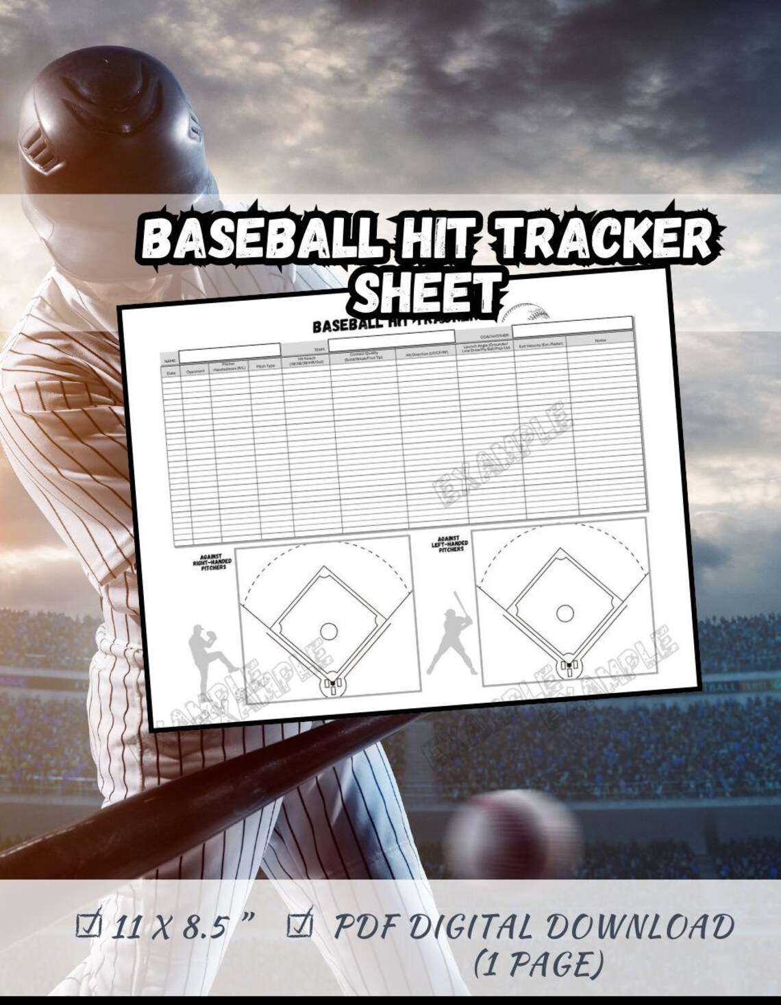 Baseball Hit Tracker Sheet 8.5x11" | 1 Digital Download | Baseball ...