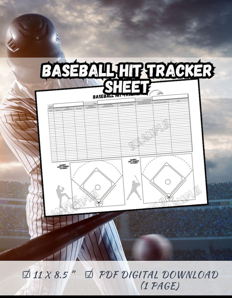 Baseball Hit Tracker Sheet 8.5x11" | 1 Digital Download | Baseball ...