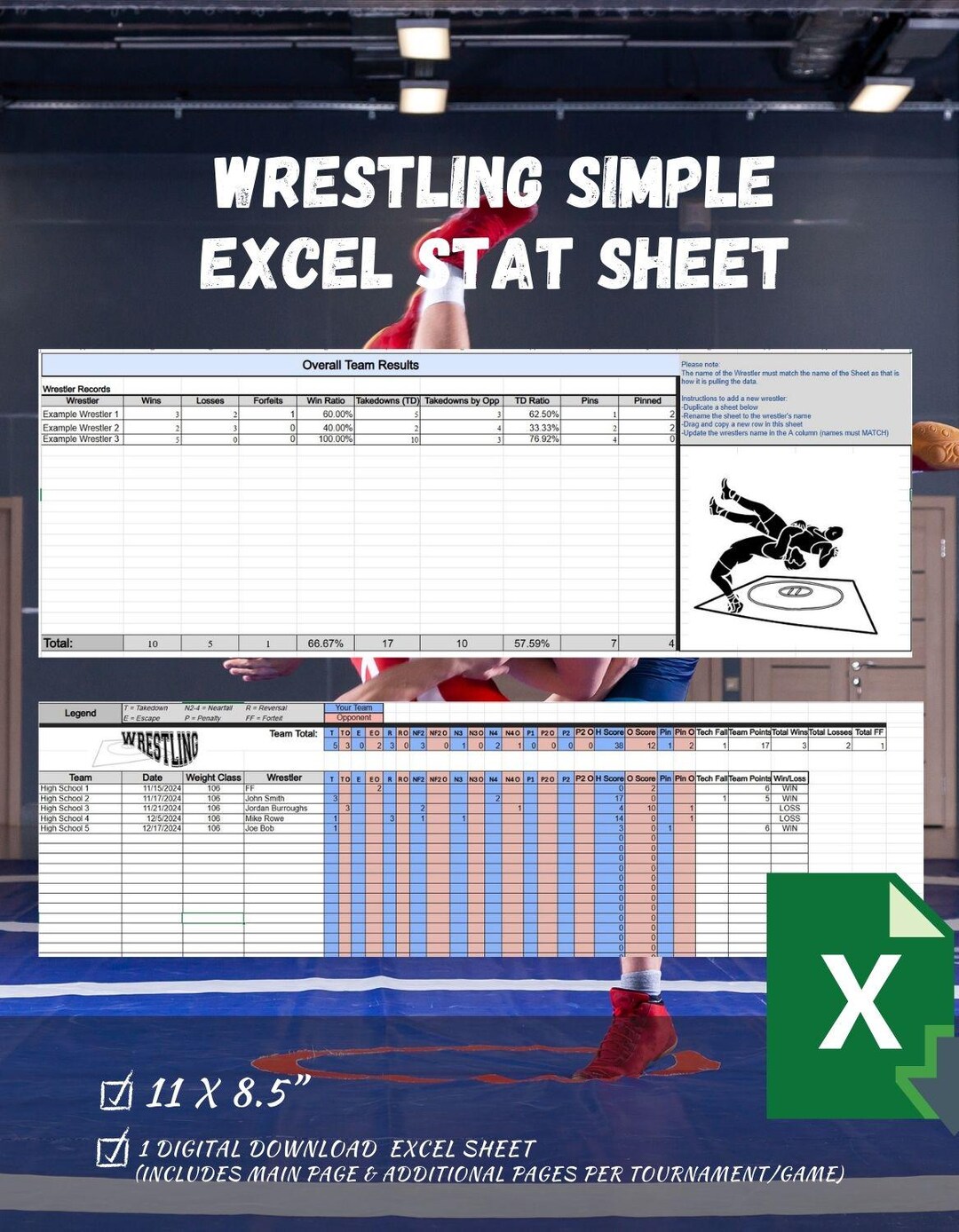 Wrestling Statistics Simple Excel Sheet / Excel File Digital Download ...