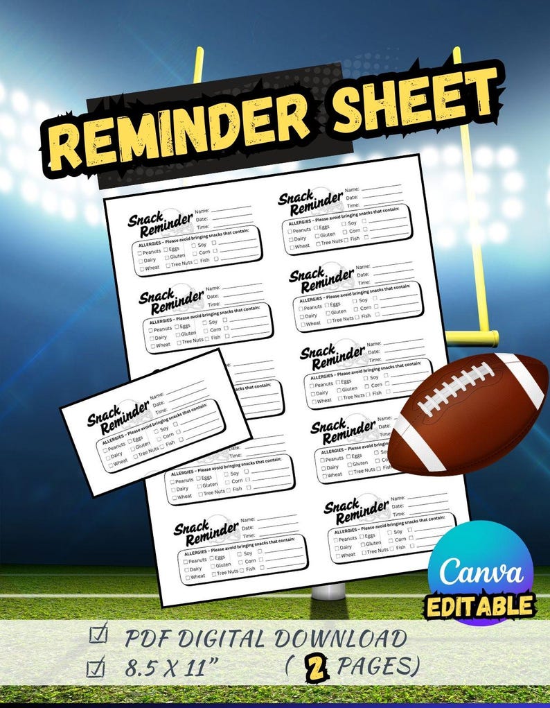 Editable Football Snack Schedule | Team Sign-up Sheet Template | Game ...