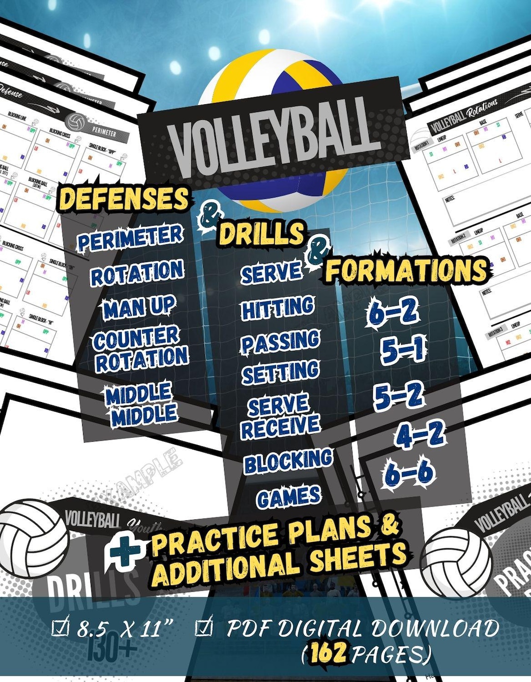 Volleyball Formations, Defenses, DRILLS, & Practice Plan Sheets | 152 ...
