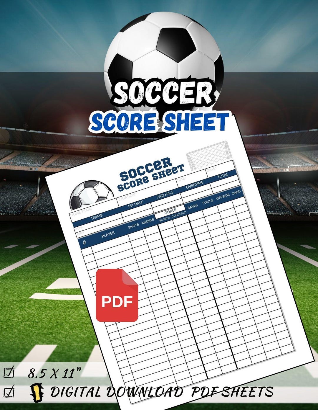 Soccer Score Sheet 8.5x11" | Pdf Digital Download | Soccer Coach ...