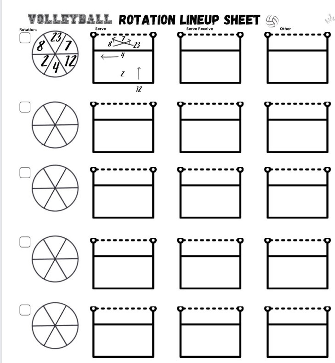 Volleyball Rotation Lineup Sheet for Volleyball Coach 8.5x11 | Digital ...