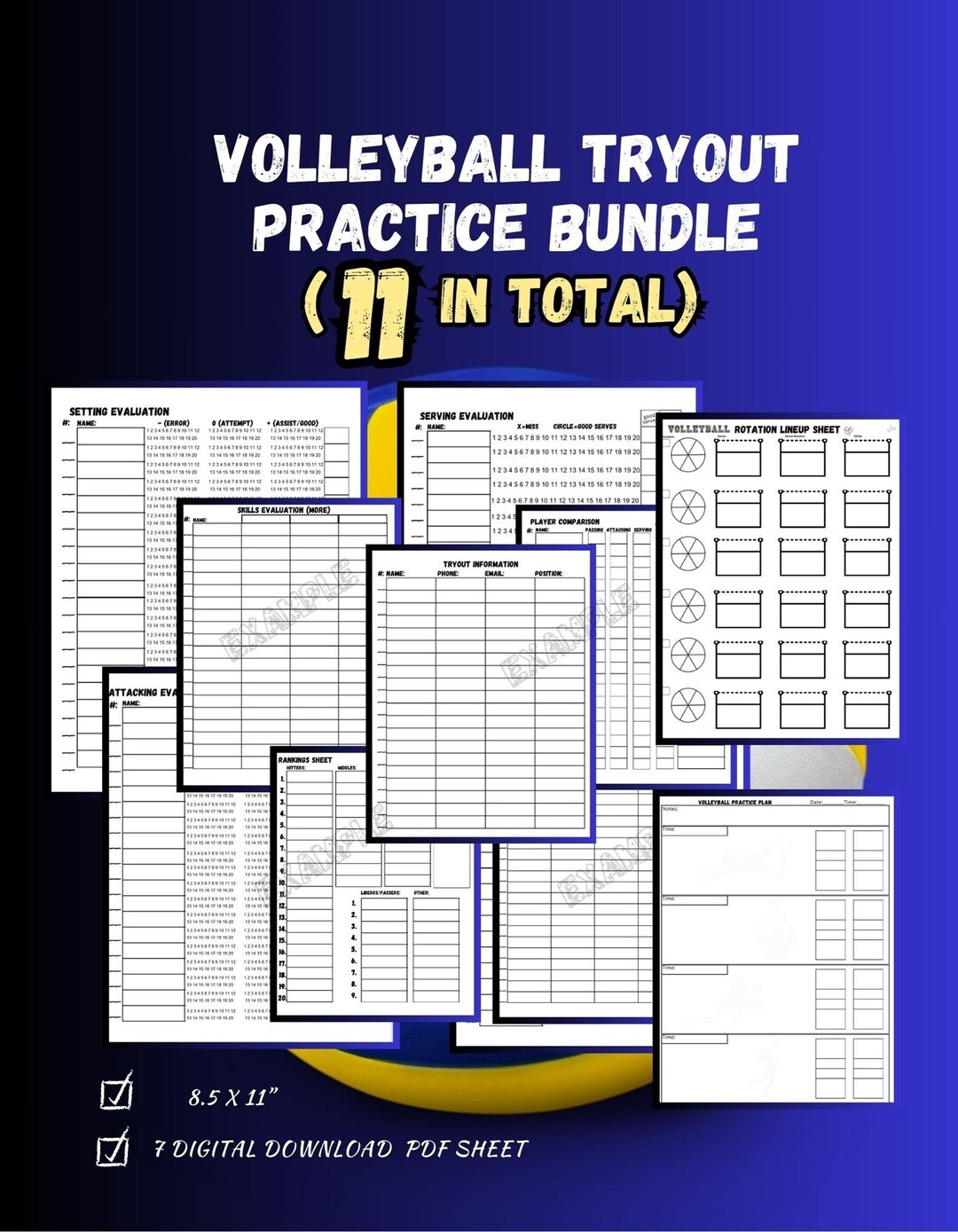 Volleyball Tryout Practice Sheets Bundle 11 Sheets in Total 8.5x11 ...