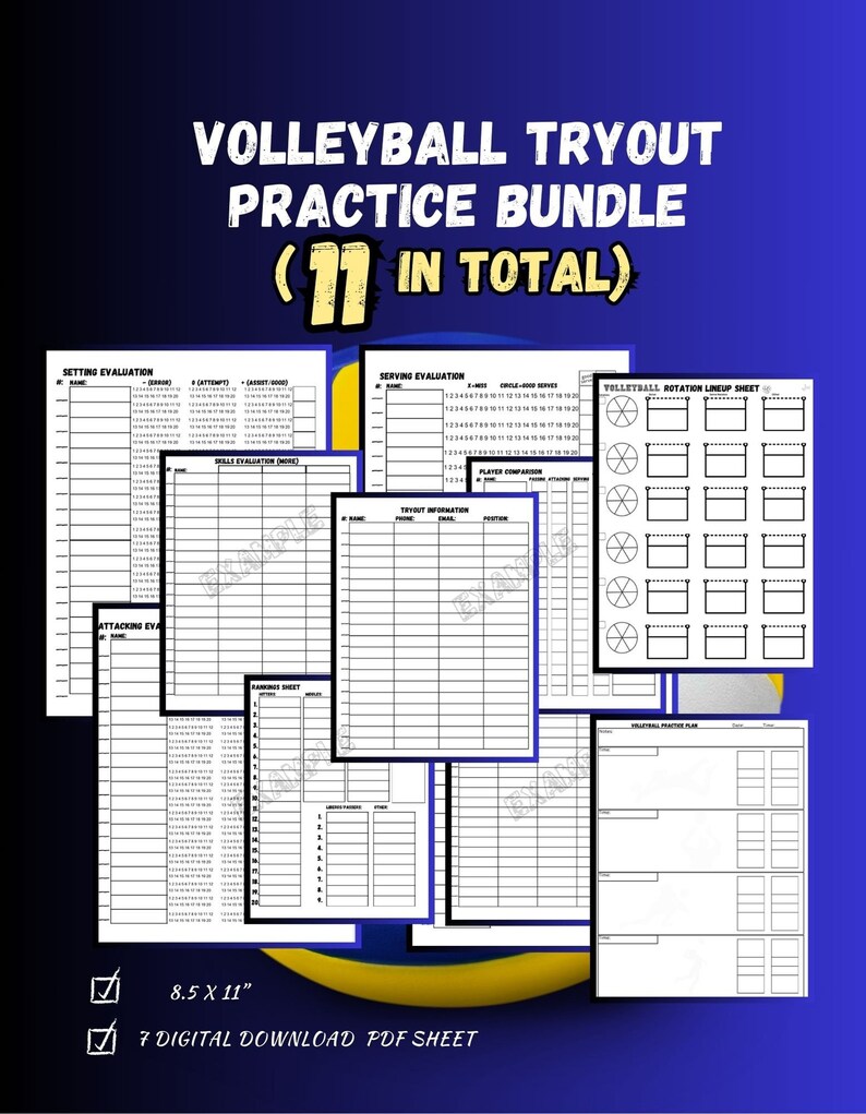 Volleyball Tryout Practice Sheets Bundle 11 Sheets in Total 8.5x11 ...