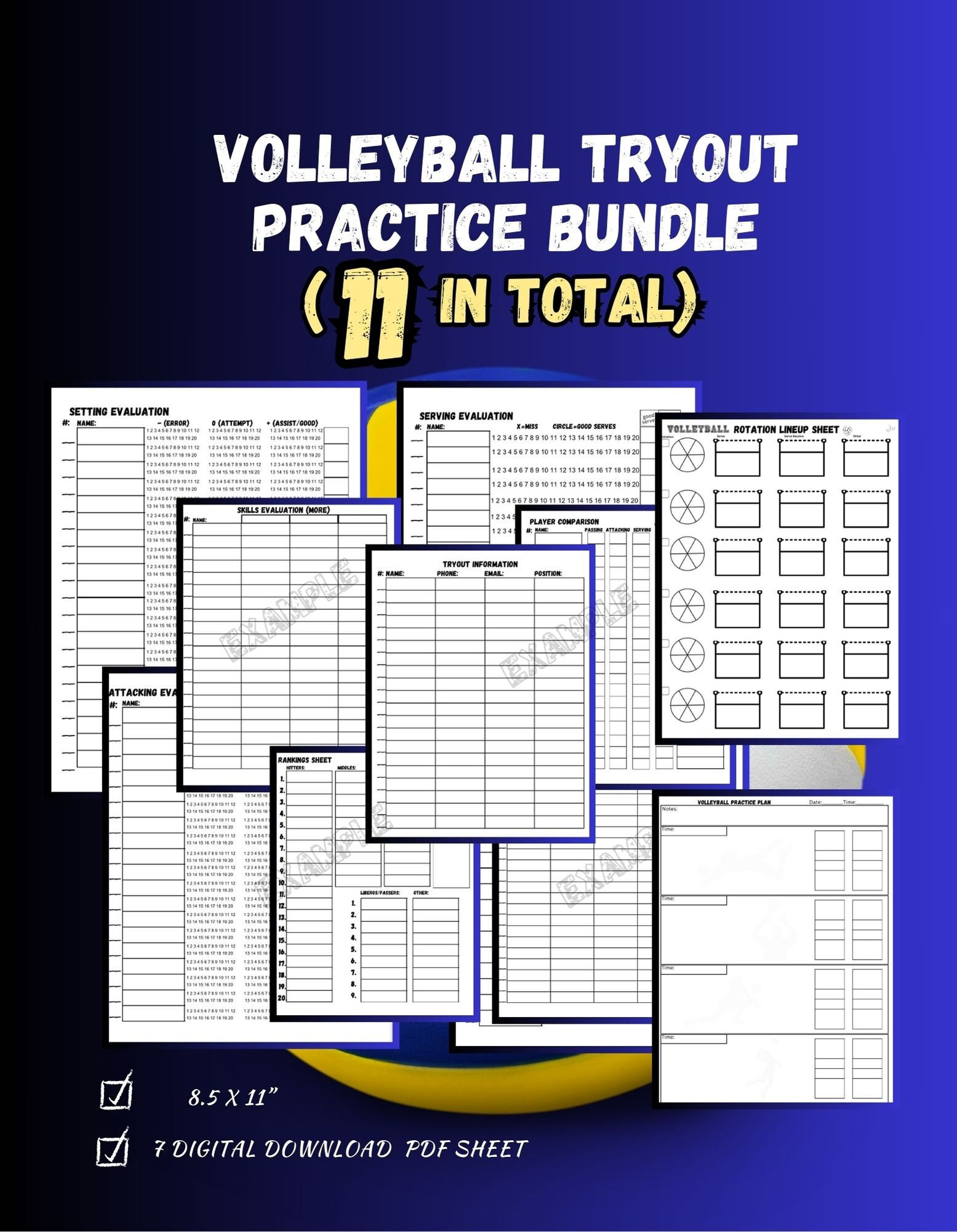 Volleyball Tryout Practice Sheets Bundle 11 Sheets in Total 8.5x11 ...