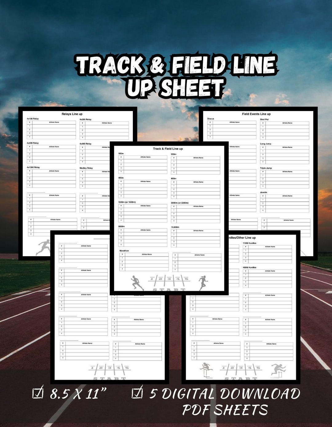 Track and Field Position and Line up Sheets 8.5x11" | 5 Digital ...