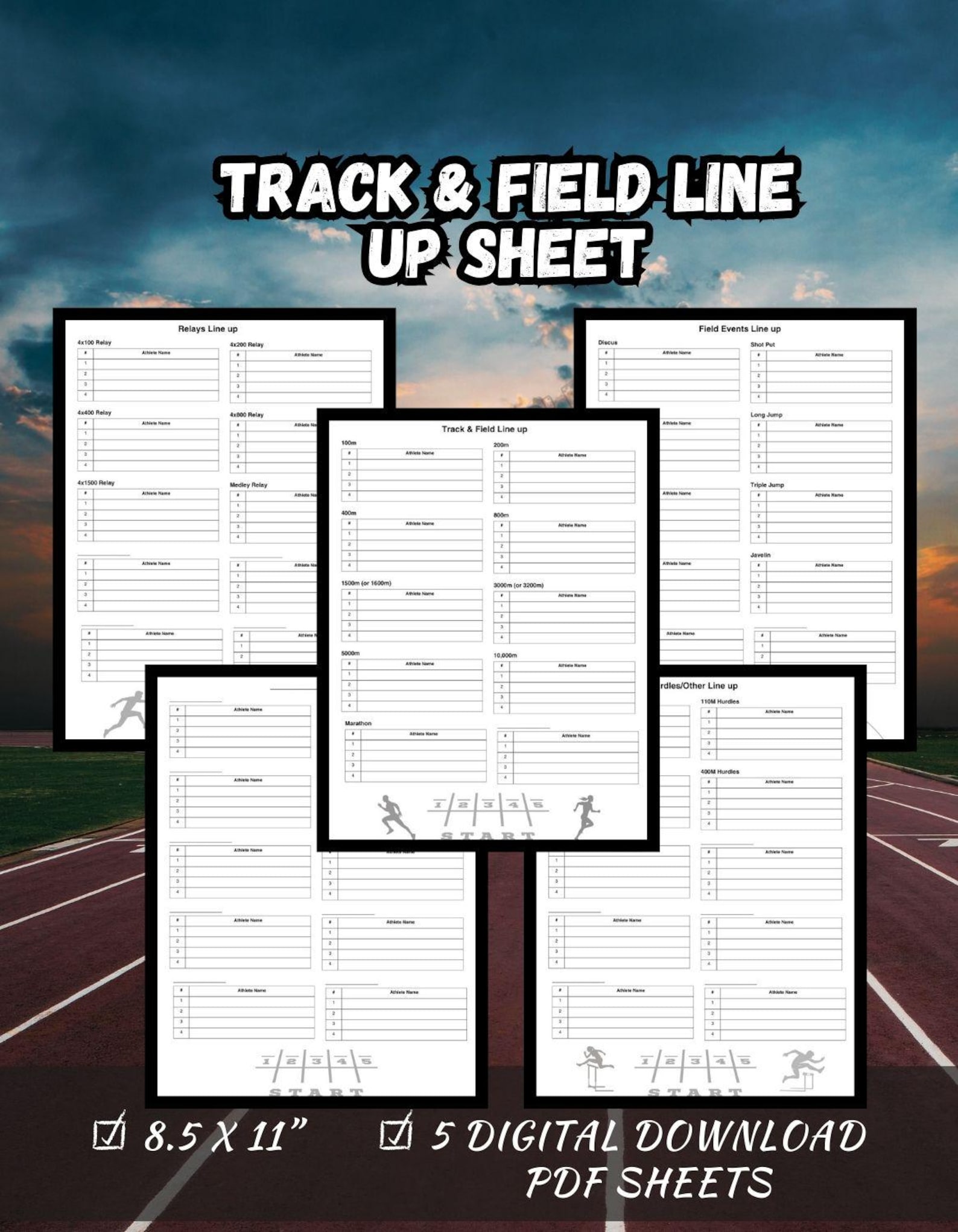 Track and Field Position and Line up Sheets 8.5x11" | 5 Digital ...