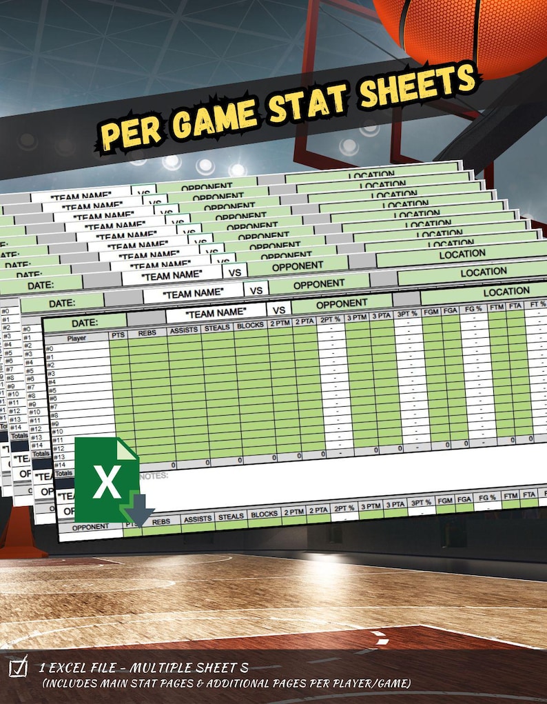 Basketball Excel Stat Sheet | Digital Download | Team & Player Tracking ...