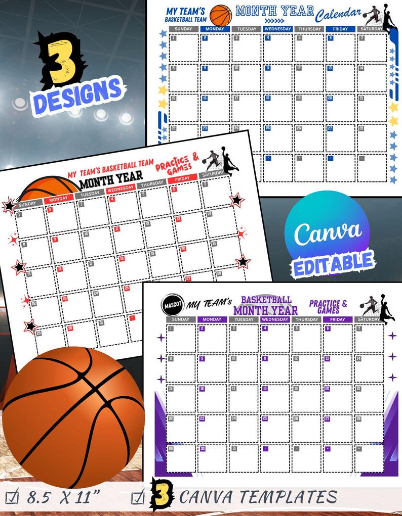 Basketball Season Calendar Template | Editable Practice & Game Schedule ...