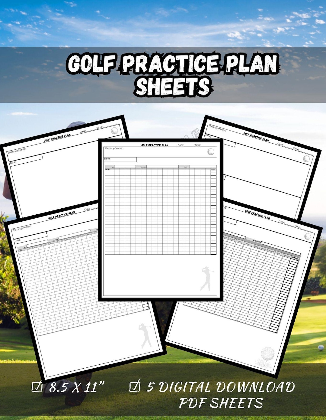 Golf Practice Plan Sheets 8.5x11" | 5 Digital Downloads | Golf Coach ...
