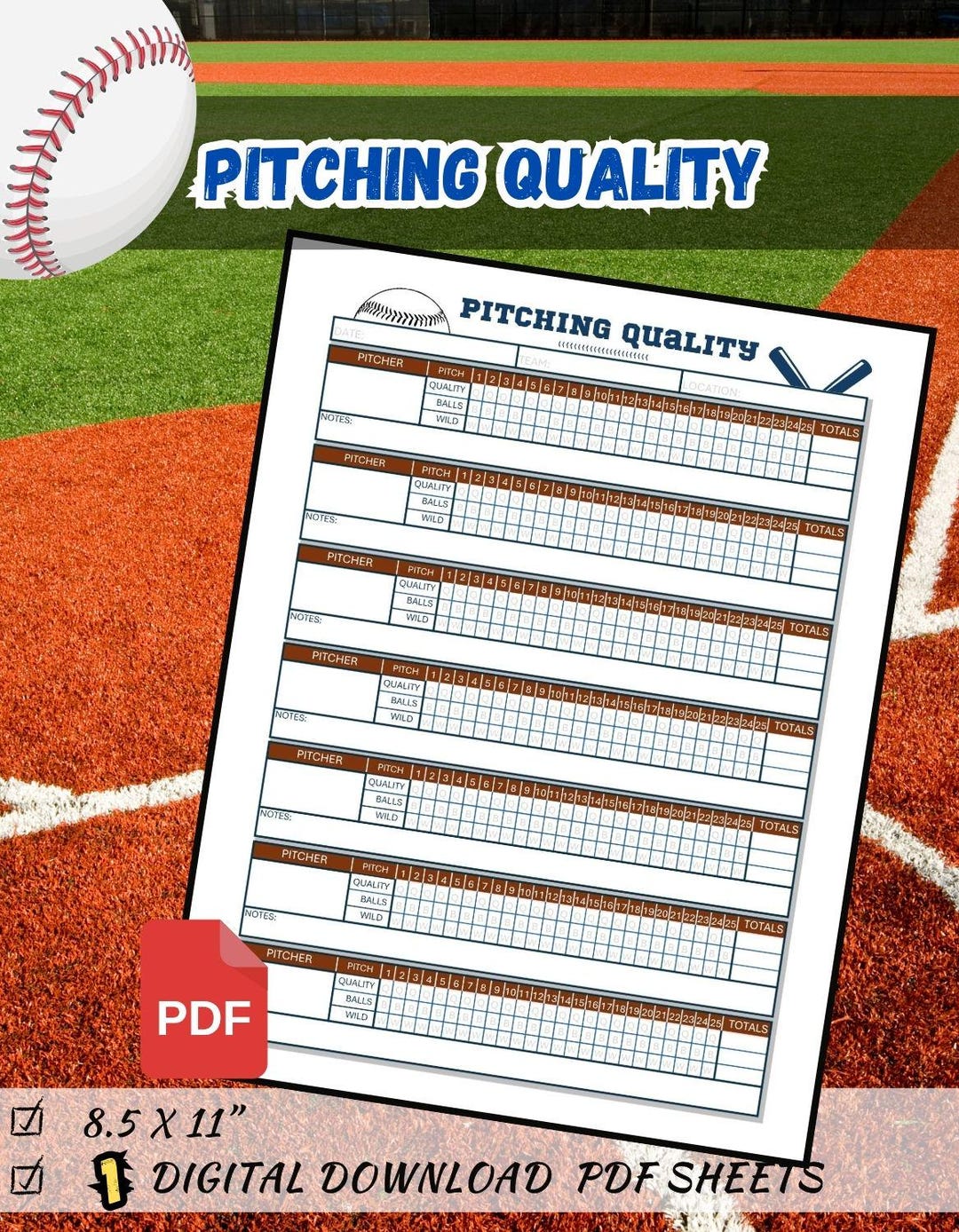 Baseball Pitch QUALITY Chart Stat Sheet /PDF File Digital Download / Baseball Stats | Great Tool ...