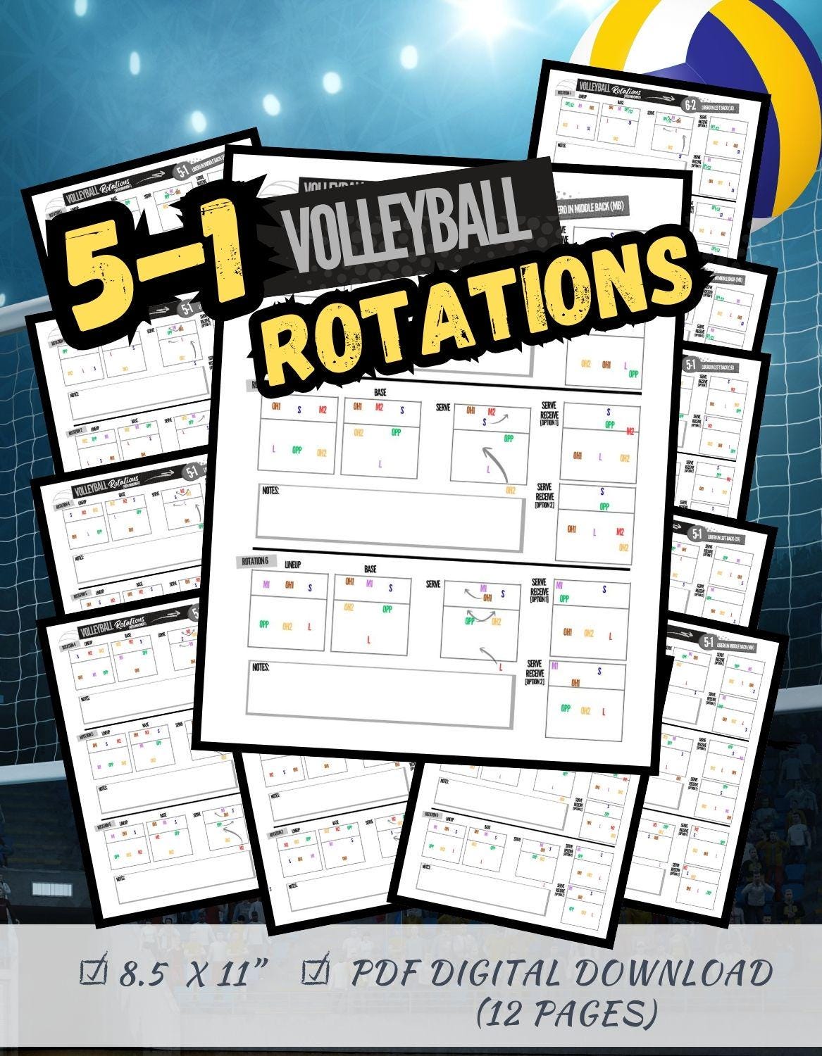 6-2, 5-1, 5-2, 4-2, & 6-6 Volleyball Rotation Sheets | 51 Printable PDF ...
