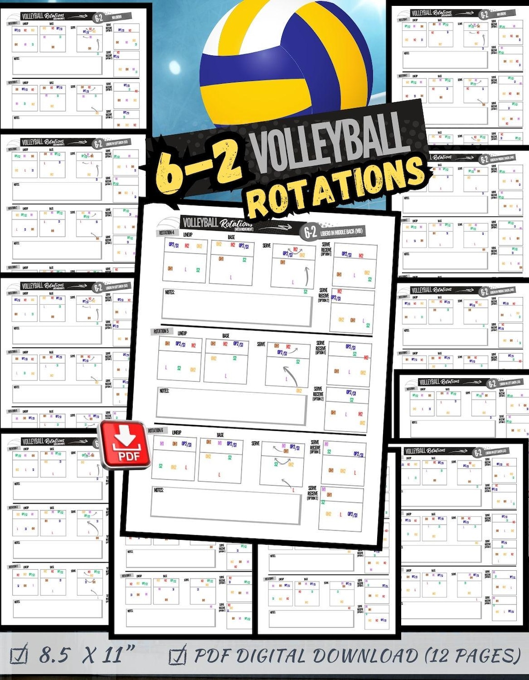 6-2 Volleyball Rotation Sheet | 12 Printable PDF Download | Volleyball ...