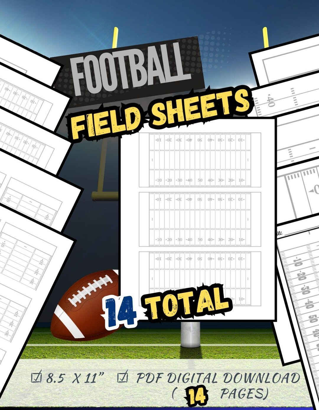 Football Field Sheets for Coach or Player 8.5x11 | 14 in Total ...