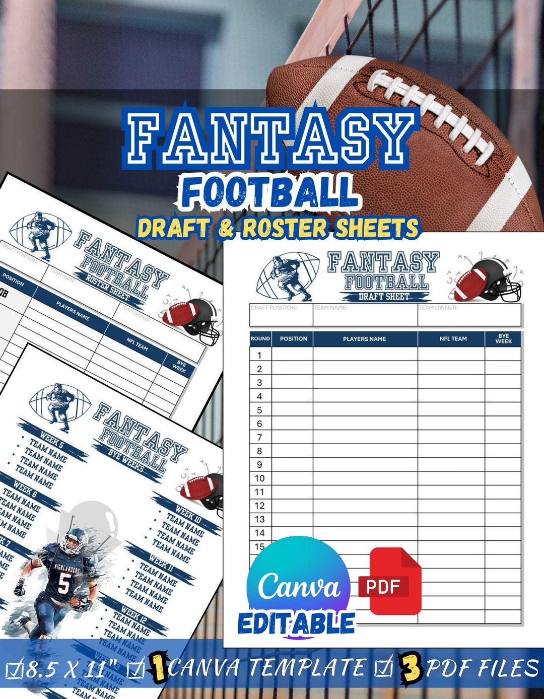 Fantasy Football Draft & Roster Sheets + Bonus Bye Week Calendar ...