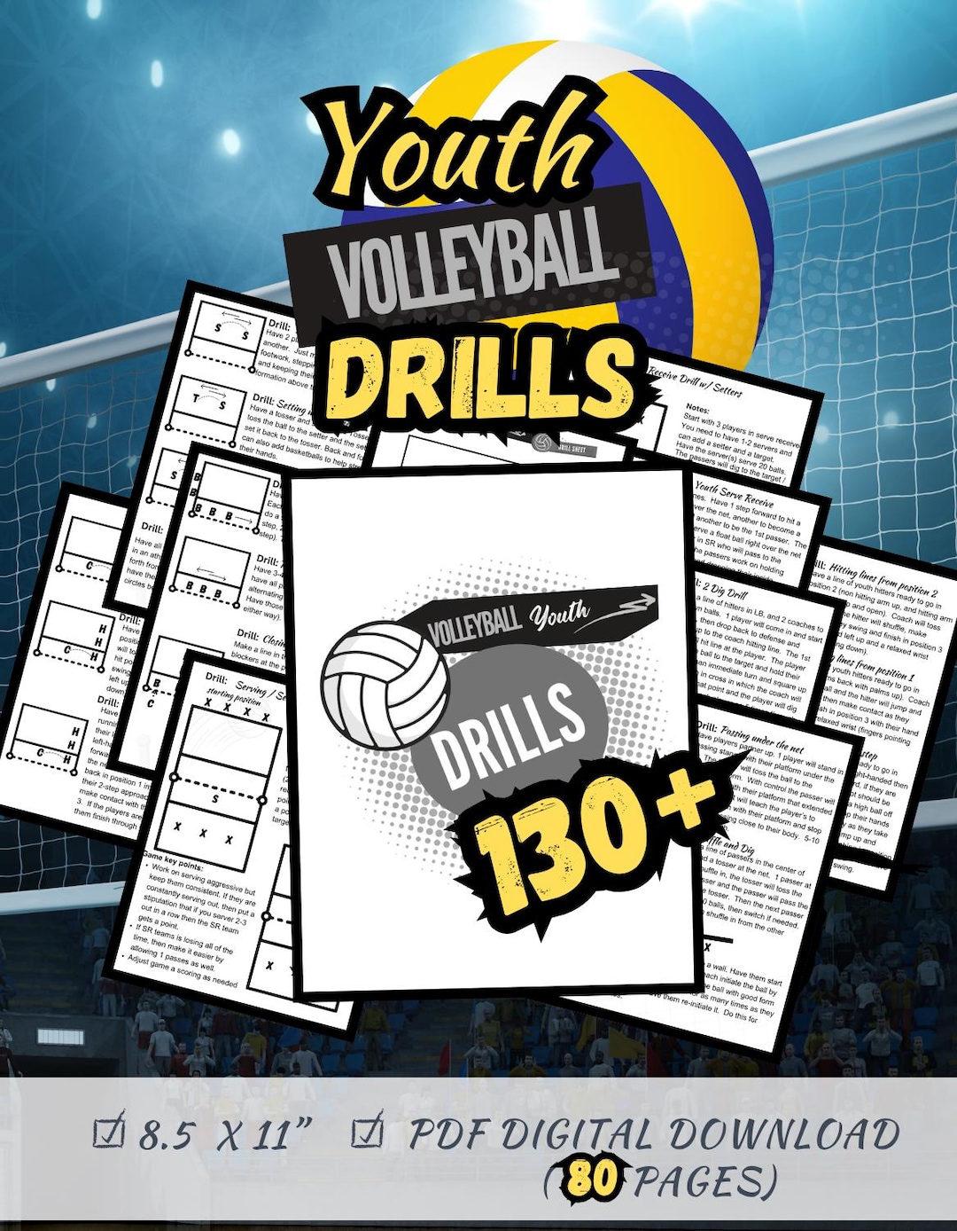 130 Youth Volleyball Drills 8.5x11" | Digital Download | Volleyball ...