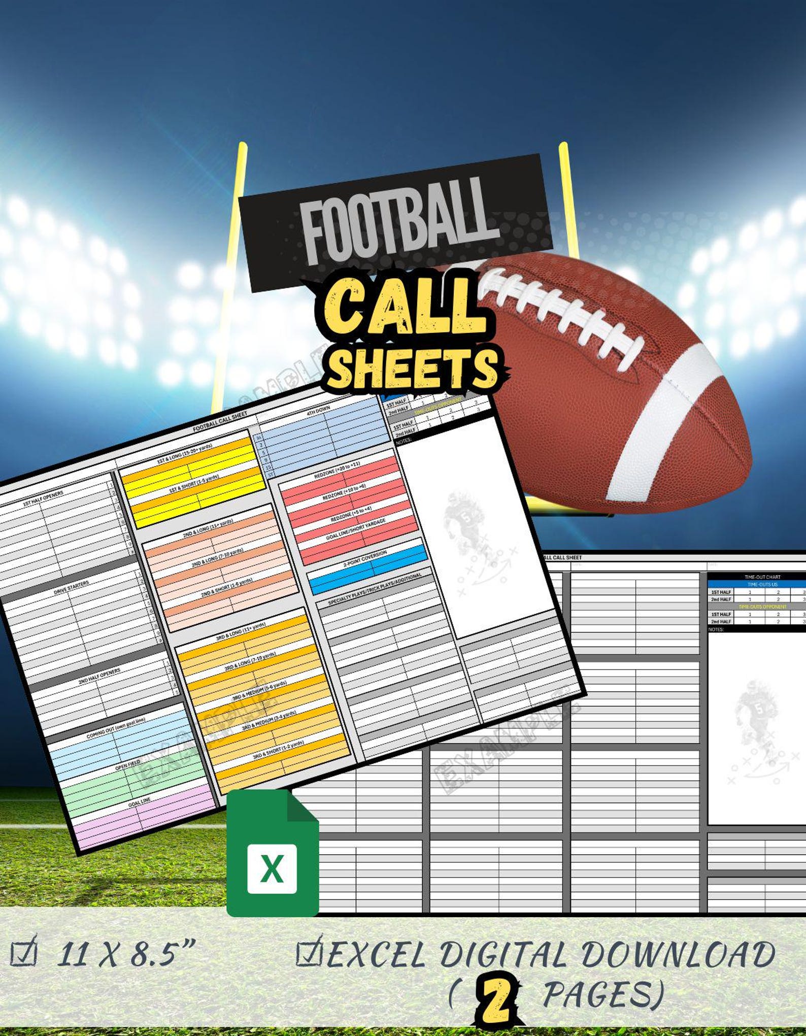 Football CALL Sheets for Football Coach or Player | 2 Sheets in Total ...