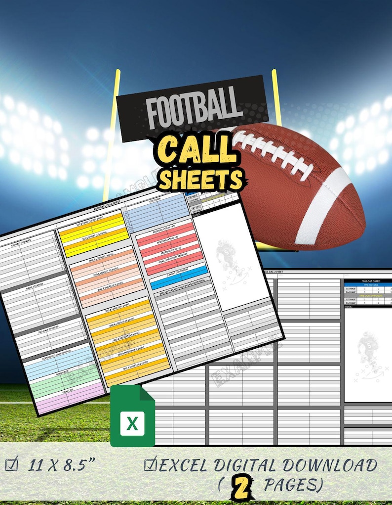 Football CALL Sheets for Football Coach or Player | 2 Sheets in Total ...