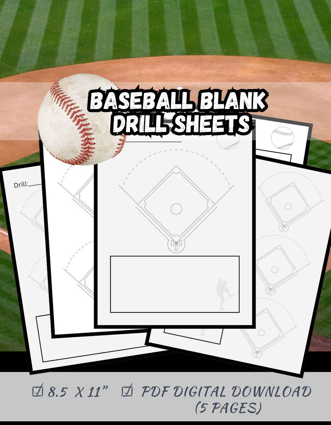 Baseball Blank Drill Sheets for Baseball Coach or Player 11x8.5 | 5 in ...