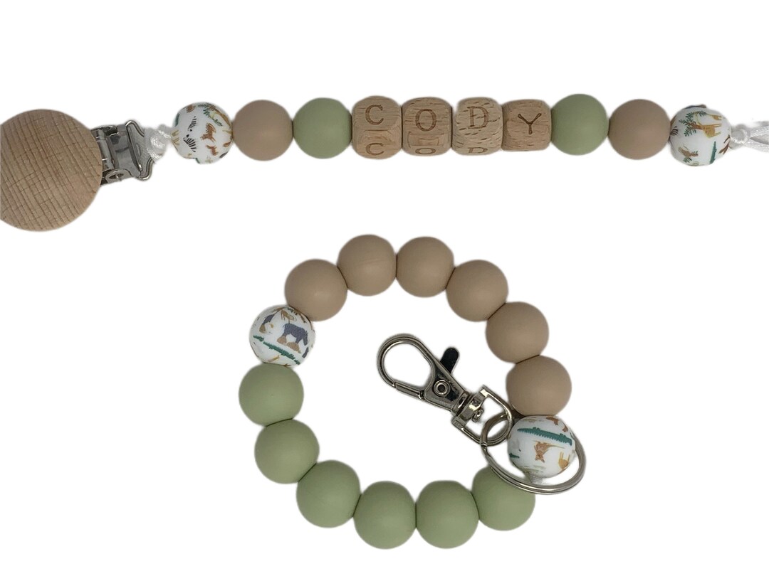 Personalized Pacifier Clip, Matching Wristlet Keychain, Mommy and Me ...