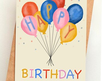 Printable Children's Birthday Card, Digital Balloon Card, Happy ...