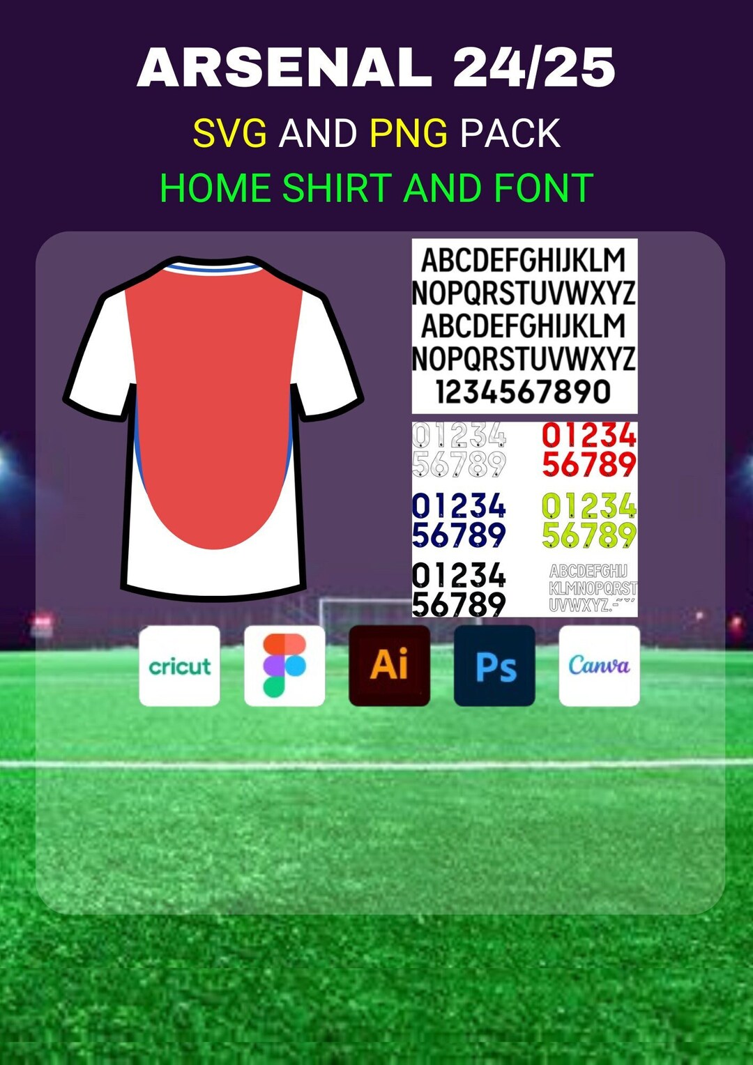 Arsenal Home 2024/25 Season SVG and PNG Pack Digital Download Shirt ...