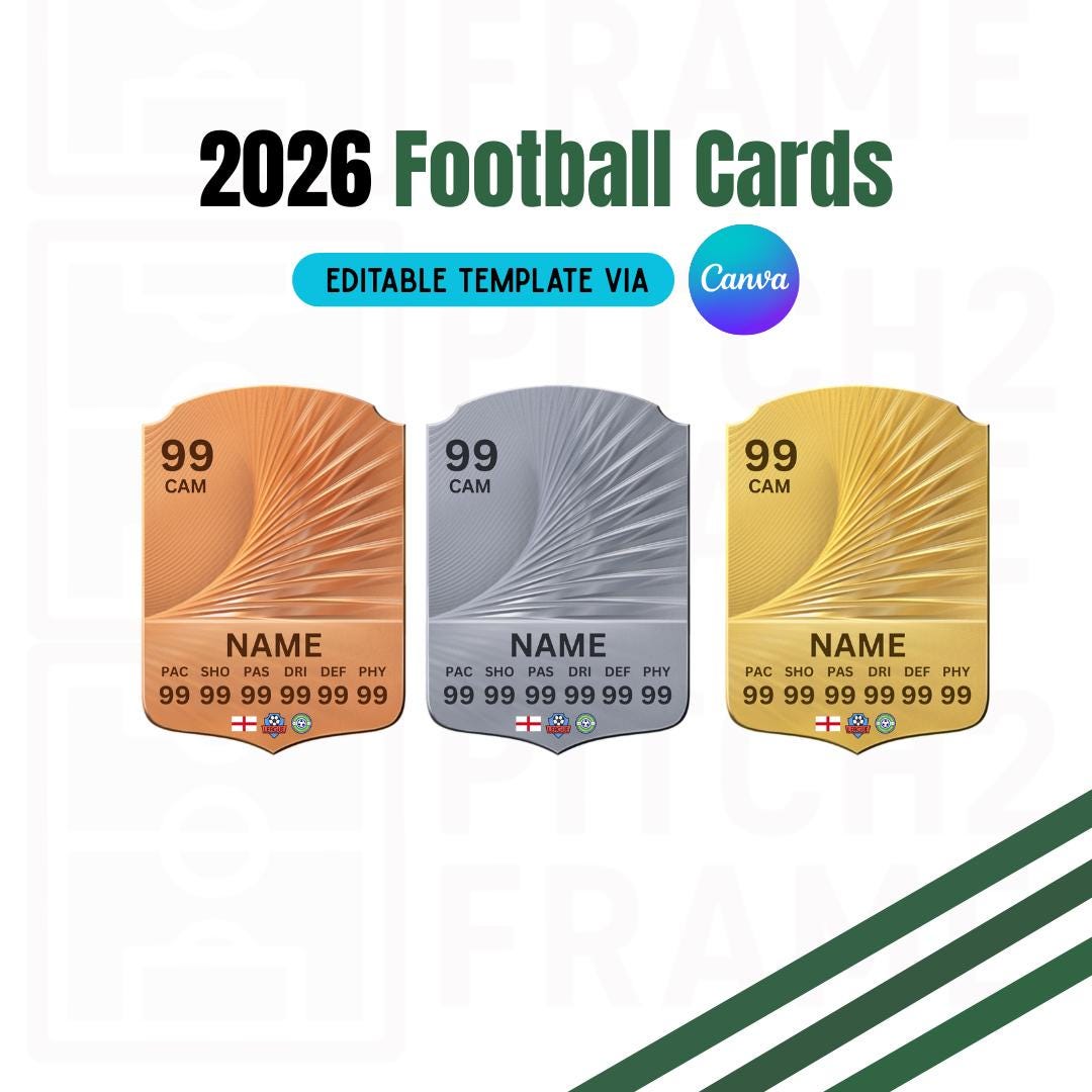 Blank Personalisable 2026 Football Team Player Cards | 3 Designs ...