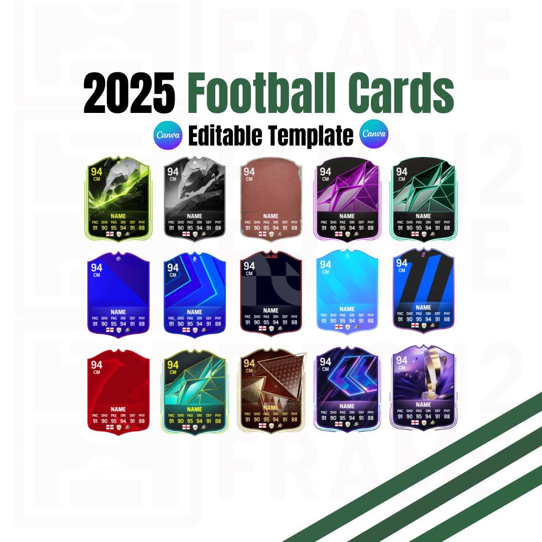 Blank Personalisable 2025 Football Team Player Cards | 15 Designs ...