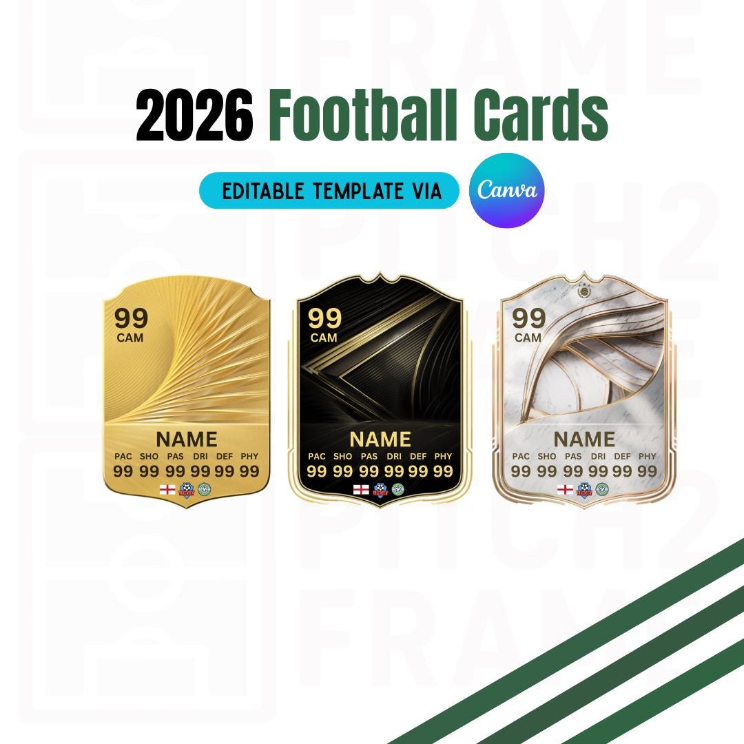 Blank Personalisable 2026 Football Team Player Cards | 3 Designs ...