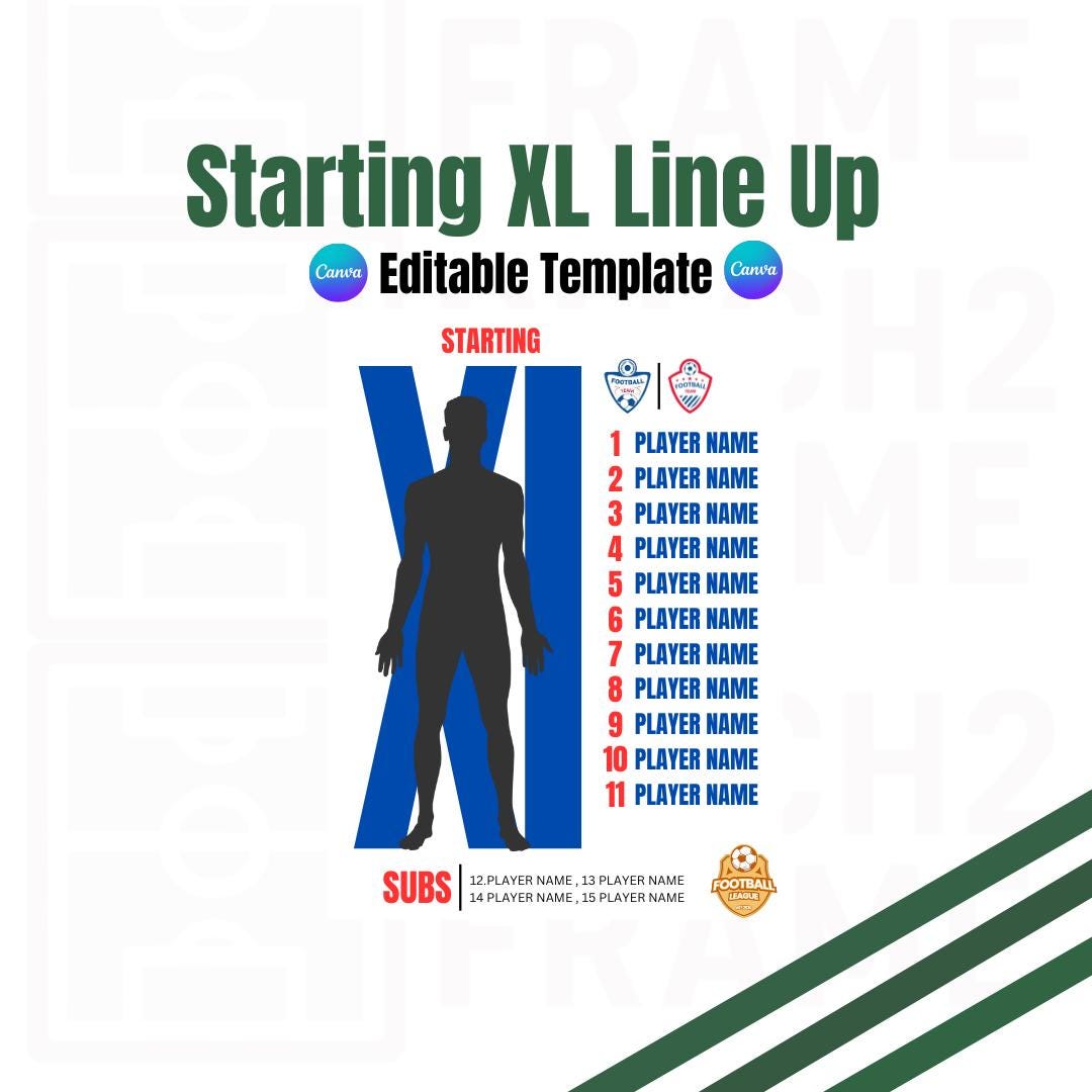 Personalized Football Starting 11 Lineup Template (digital Download) - Etsy
