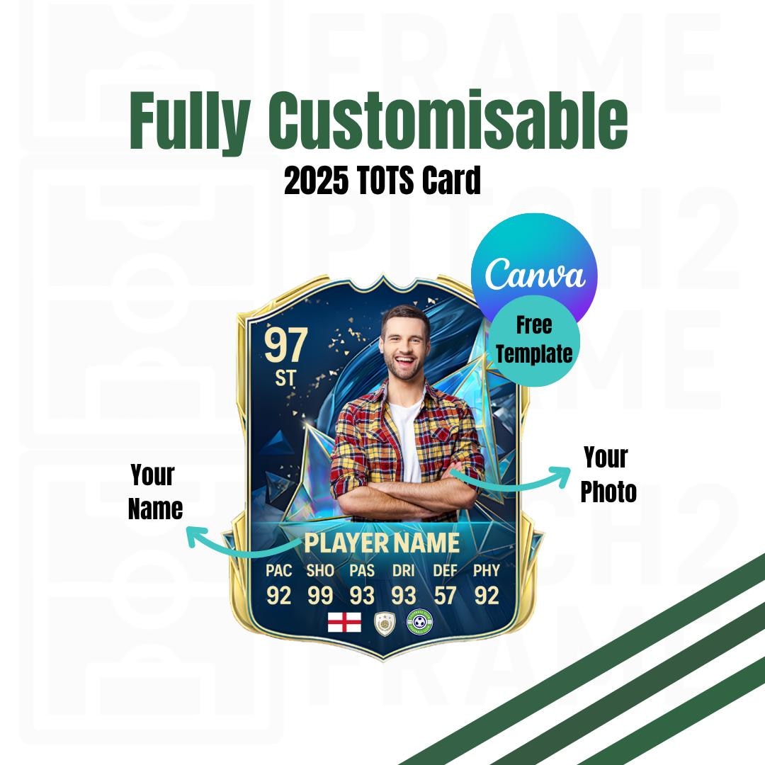 2025 Football Team TOTS Card Template | Blank Personalised Player Card ...