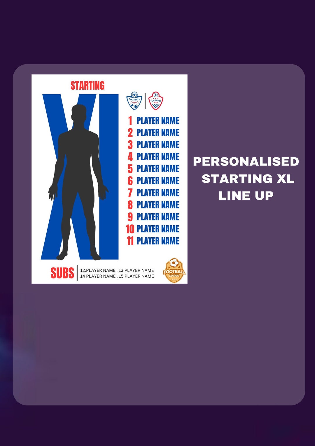 Personalised FOOTBALL Starting 11 Line up TEMPLATE | Team Line up ...
