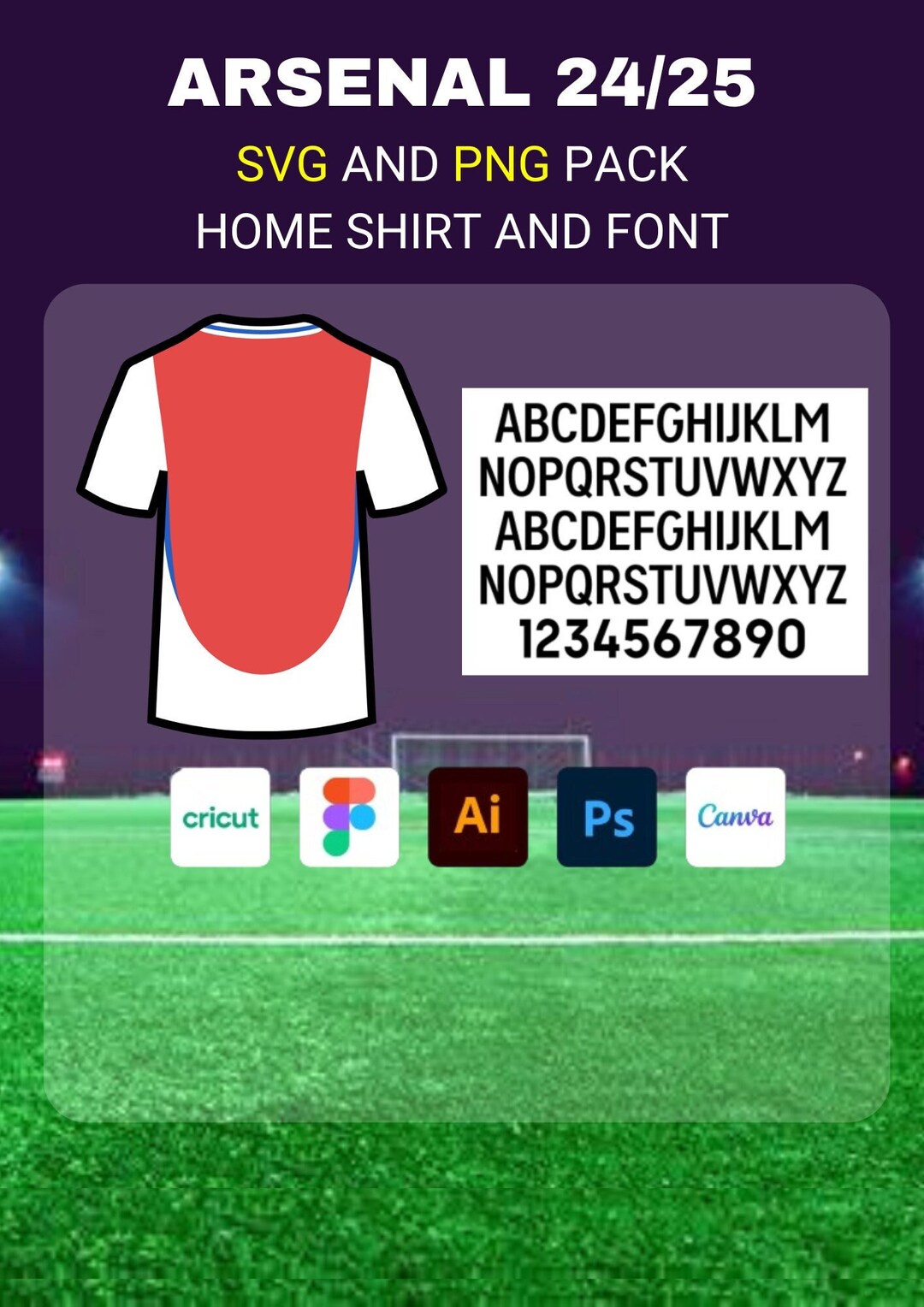 Arsenal Home 2024/25 Season SVG and PNG pack Digital download Shirt ...