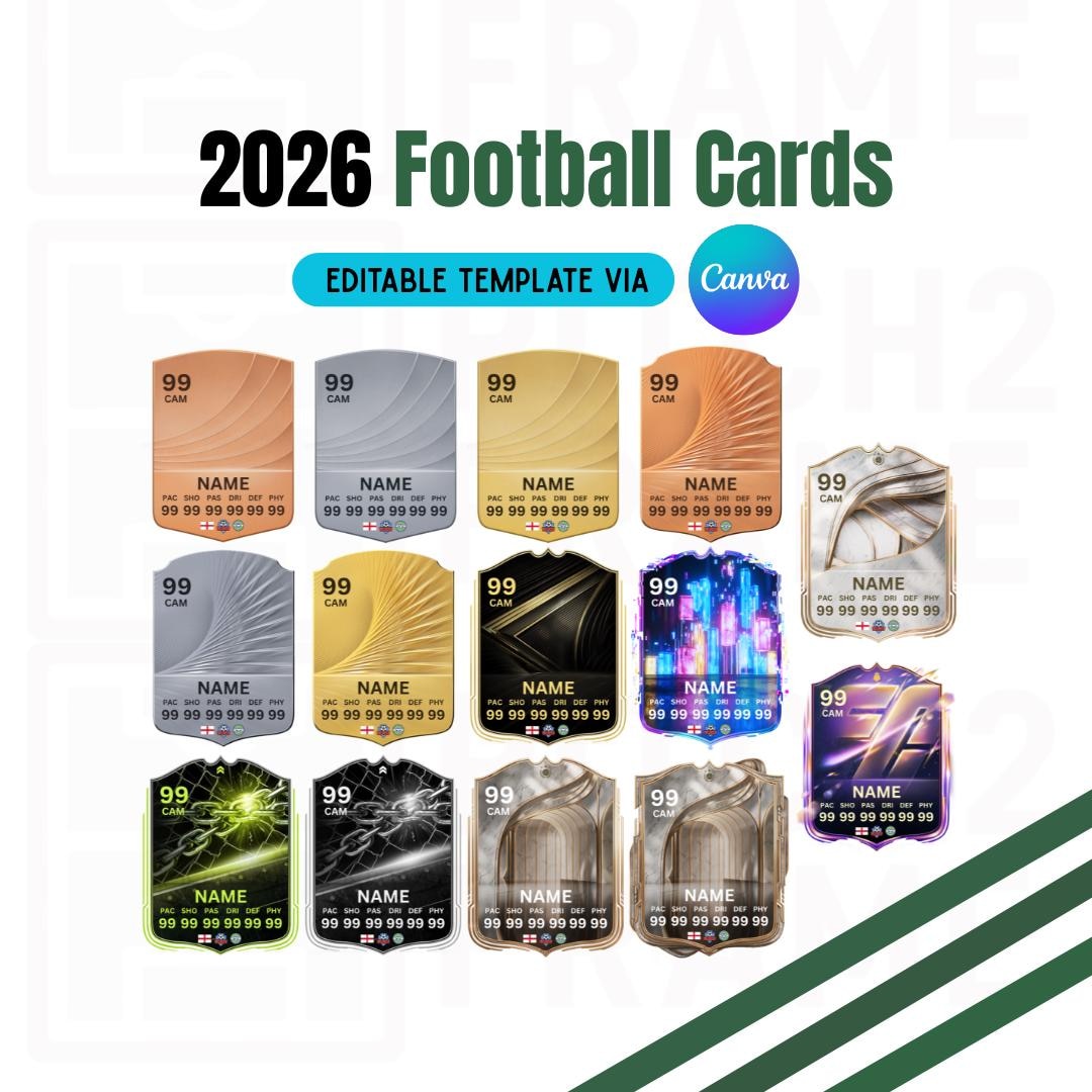 Blank Personalisable 2026 Football Team Player Cards | 14 Designs ...